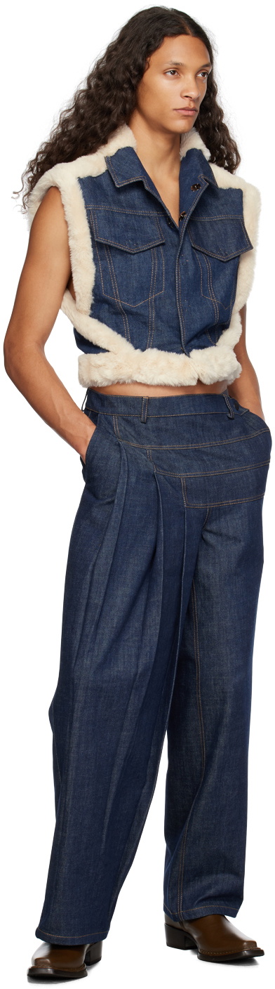 Situationist Blue Press-Stud Denim Vest Situationist