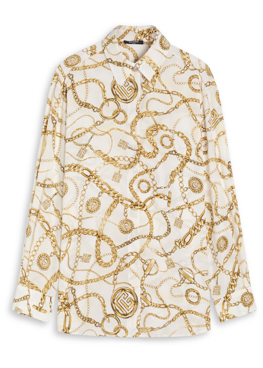 Balmain Printed Silk Shirt White Balmain