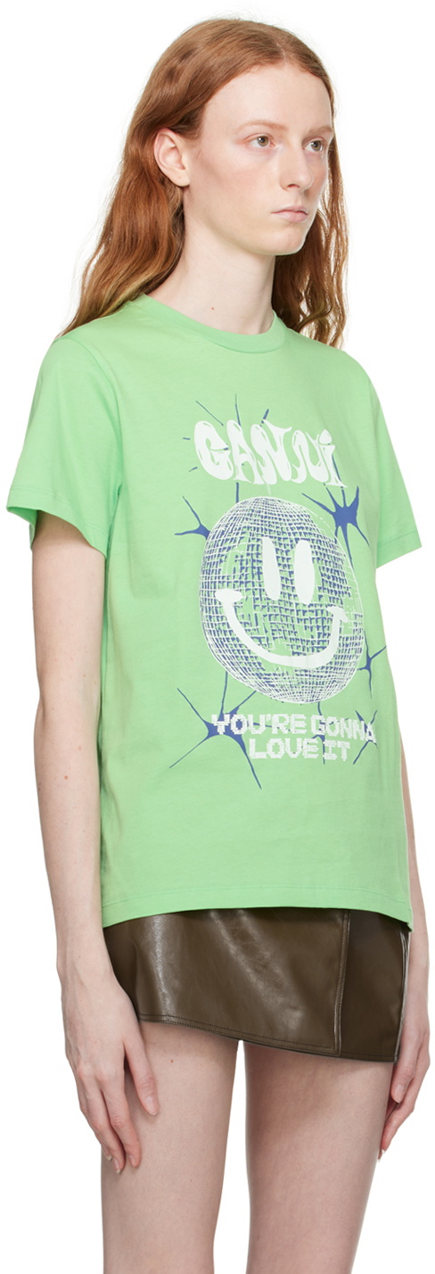 GANNI Green Smiley T-Shirt GANNI