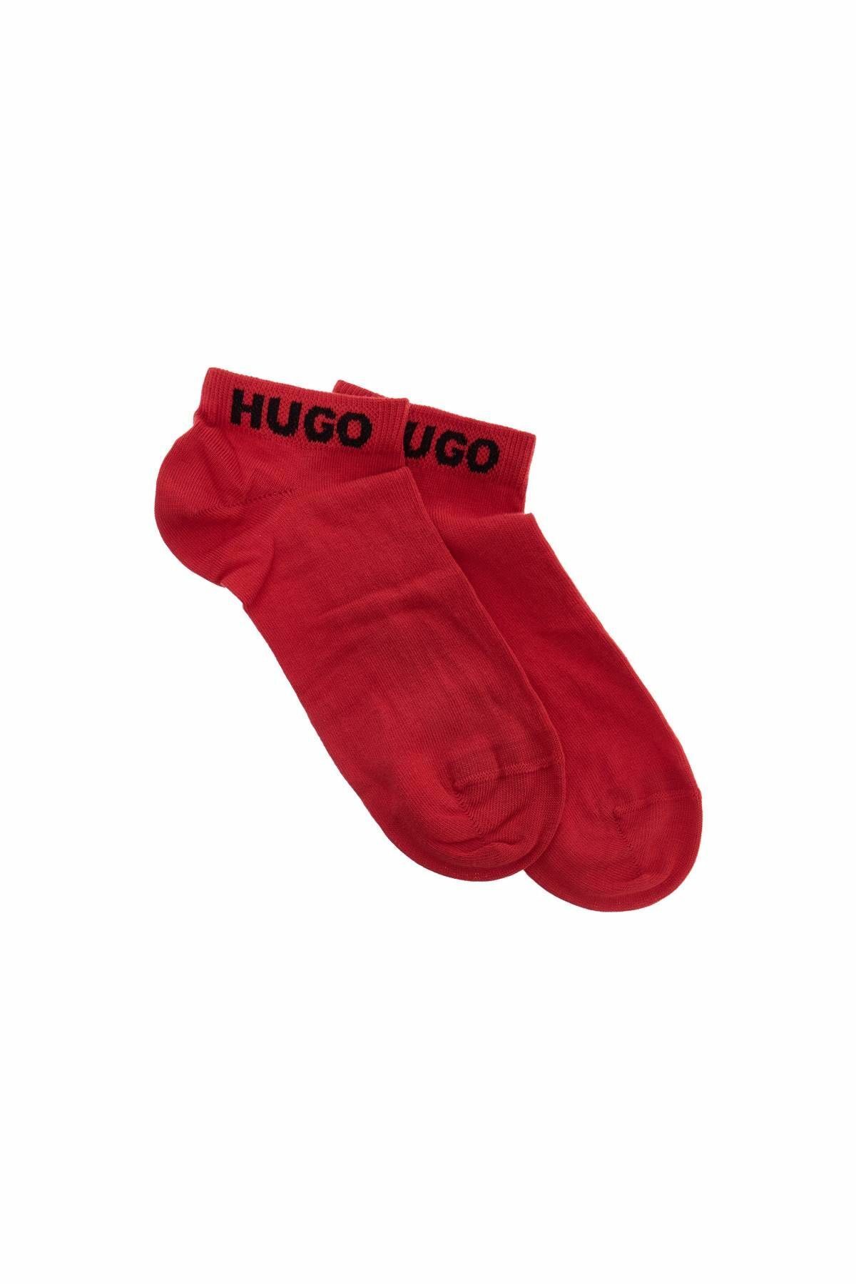 HUGO men's short socks 4 pairs cotton repeated logo black and red Black ...