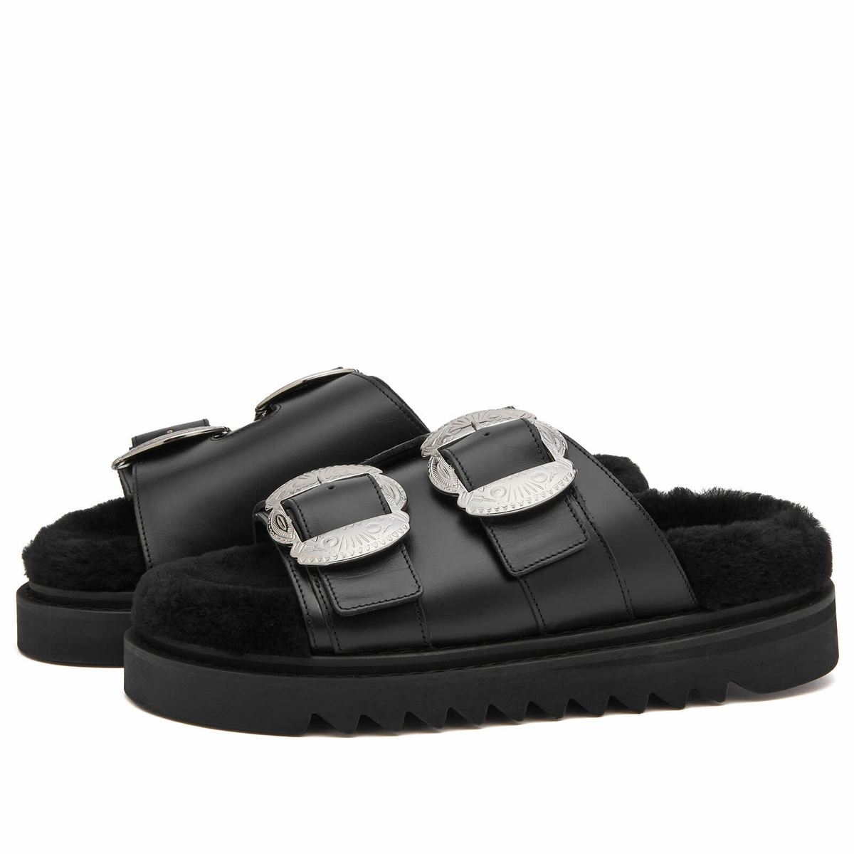 Toga Pulla Women's Fluffy Buckle Sandals in Black Toga Pulla