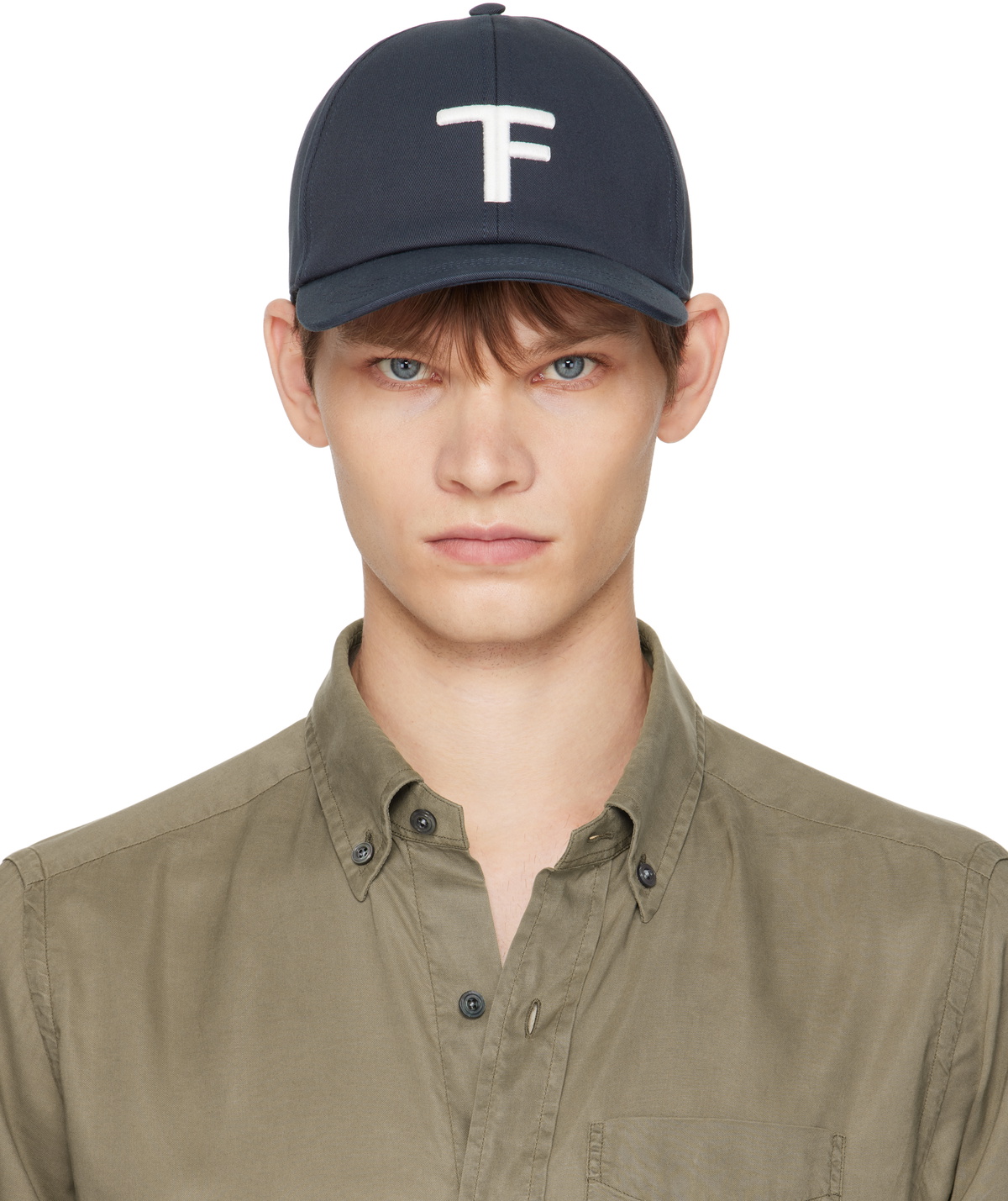 TOM FORD Navy Canvas & Smooth Leather Cap TOM FORD