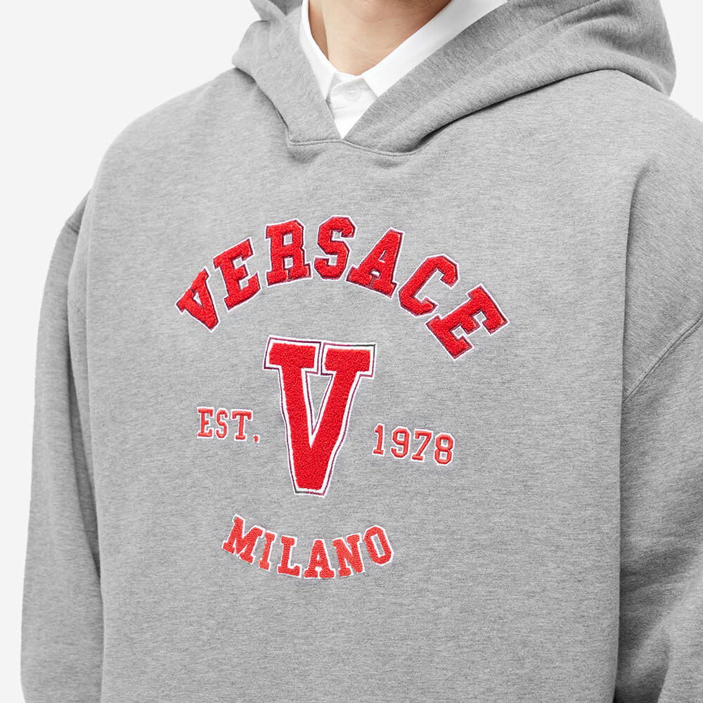 Versace Men's Varsity Popover Hoody in Grey/Red Versace
