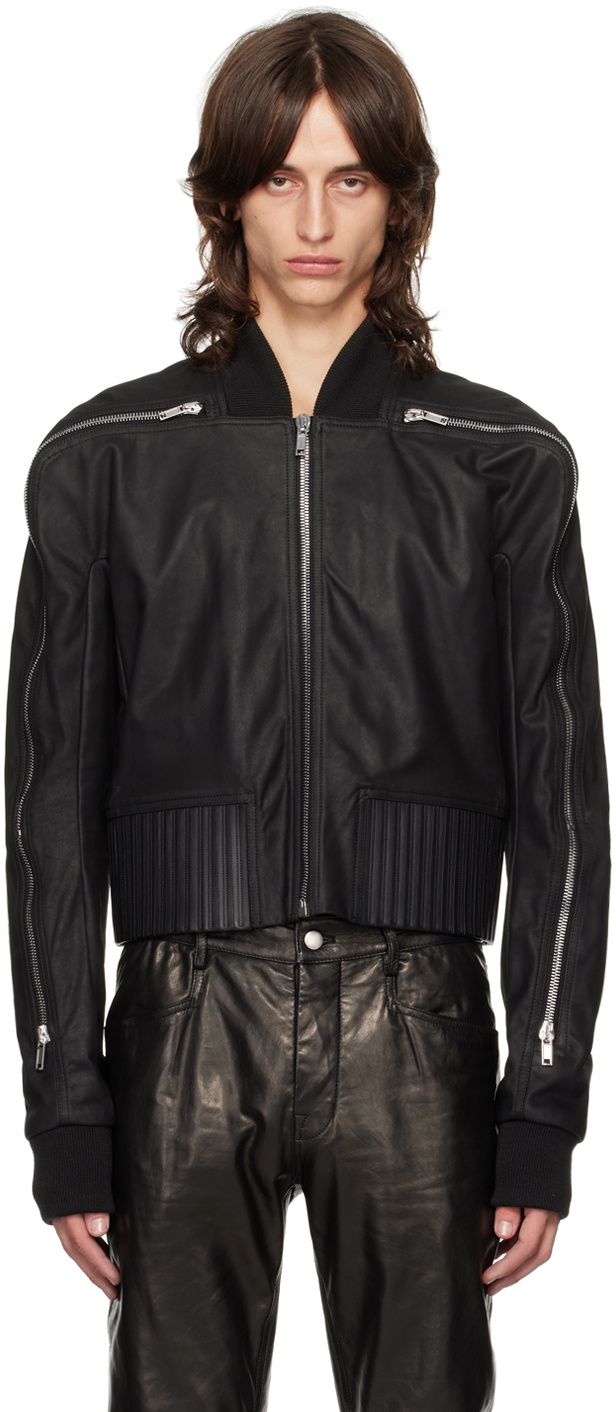 Rick Owens Black Porterville Seb Zip Leather Bomber Jacket Rick Owens