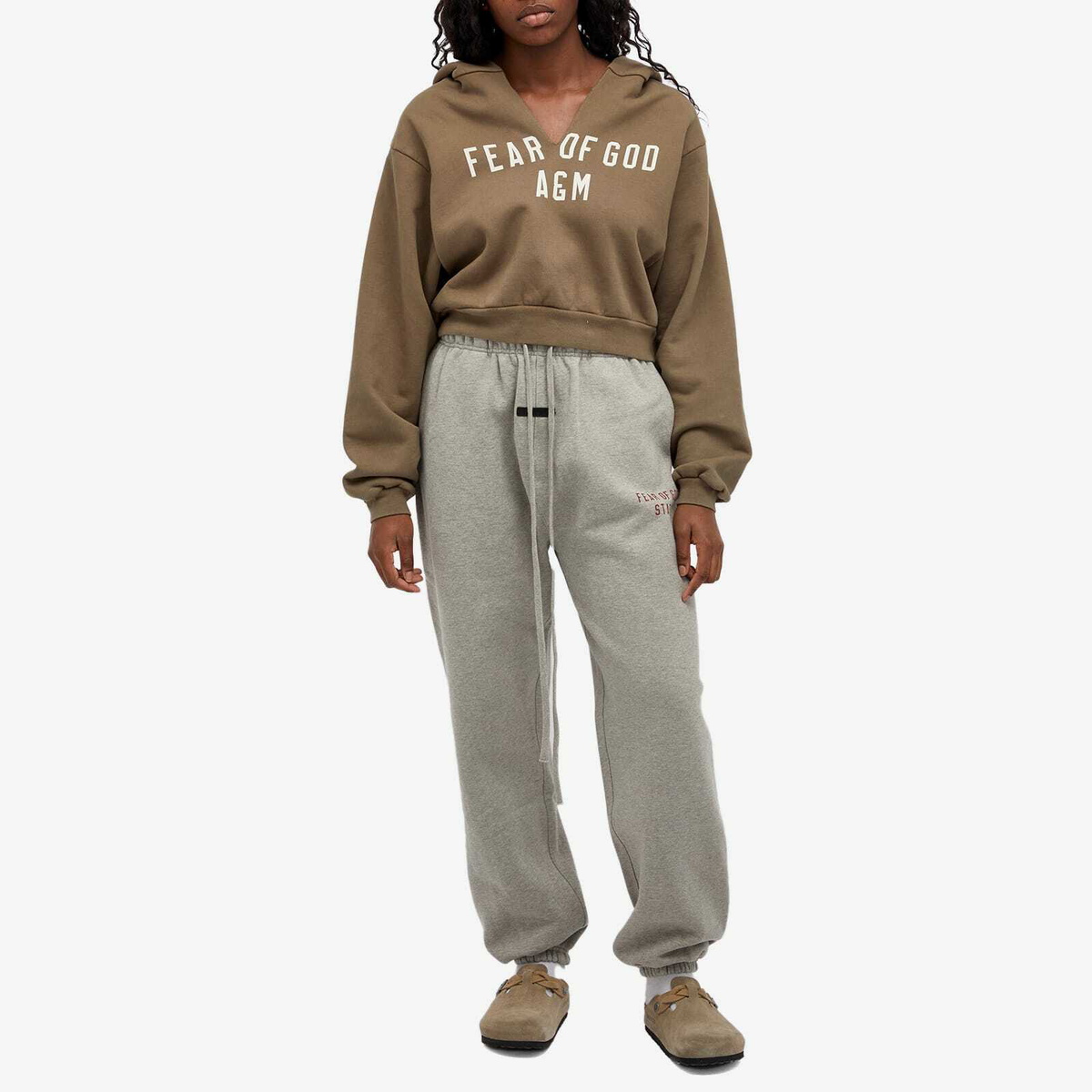 Fear of God ESSENTIALS Women's Heavy Fleece Cropped V-Neck Hoodie in ...