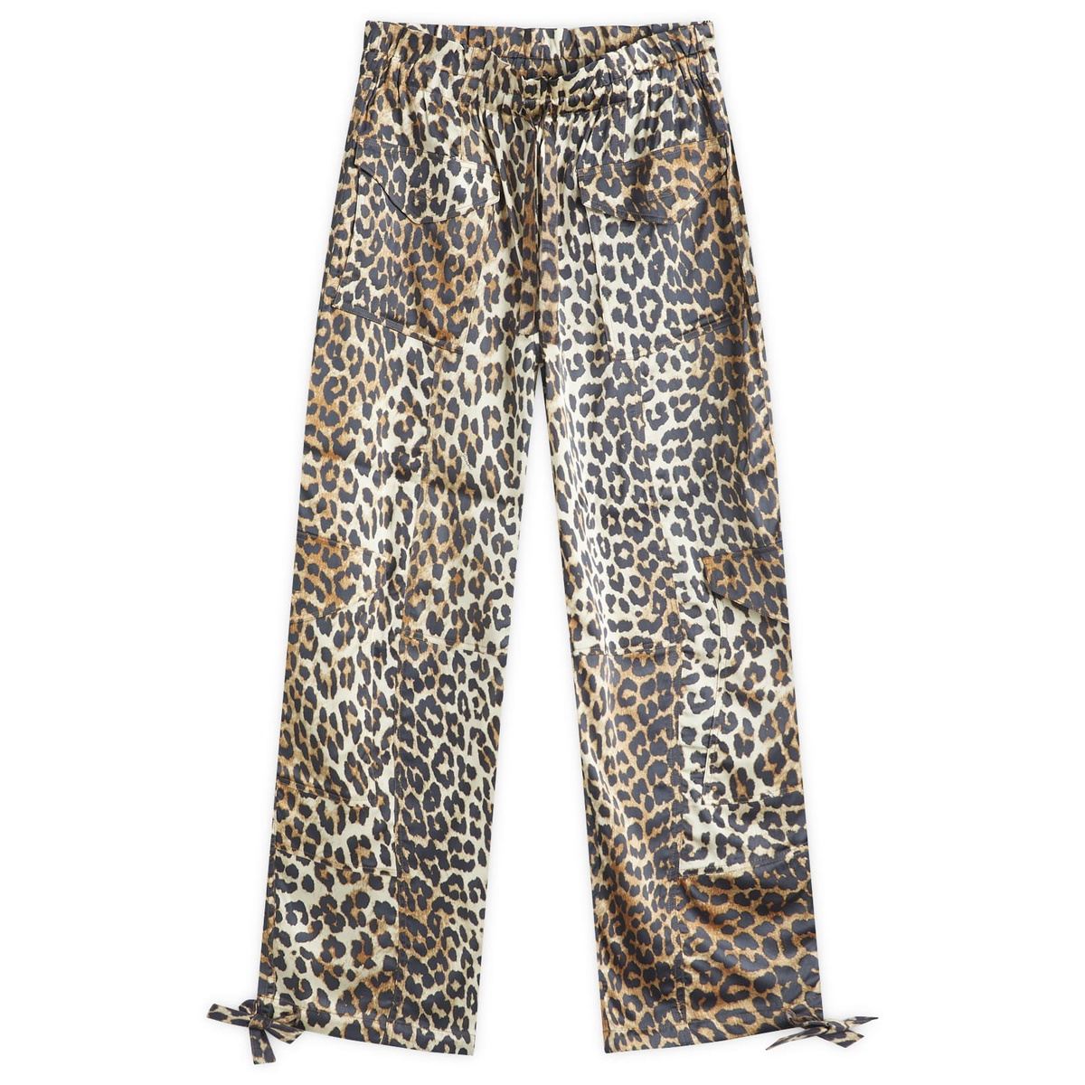 GANNI Women's Printed Satin Pants in Leopard GANNI