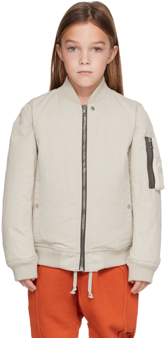 Rick Owens Kids Beige Flight Bomber Down Jacket Rick Owens