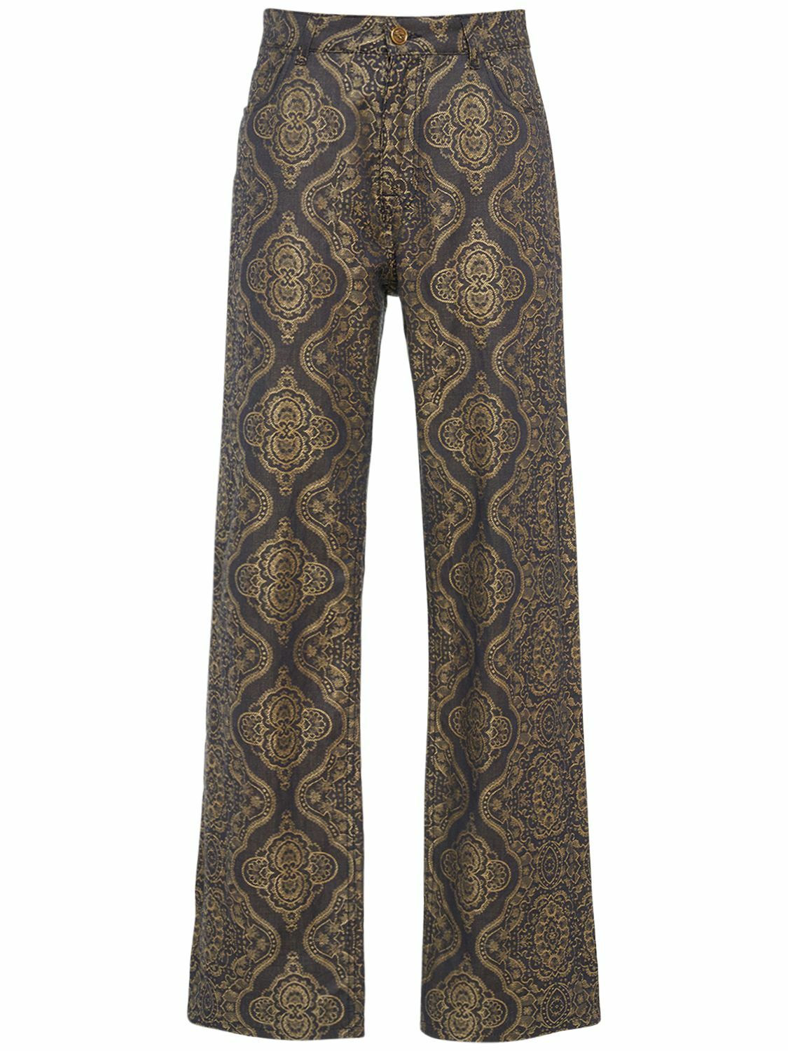 ETRO - Printed Cotton & Linen Wide Jeans Etro