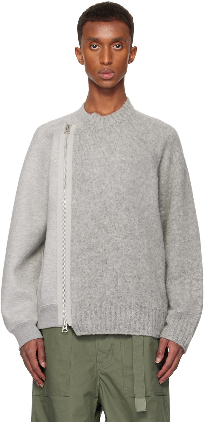sacai Gray Zip Sweater Sacai