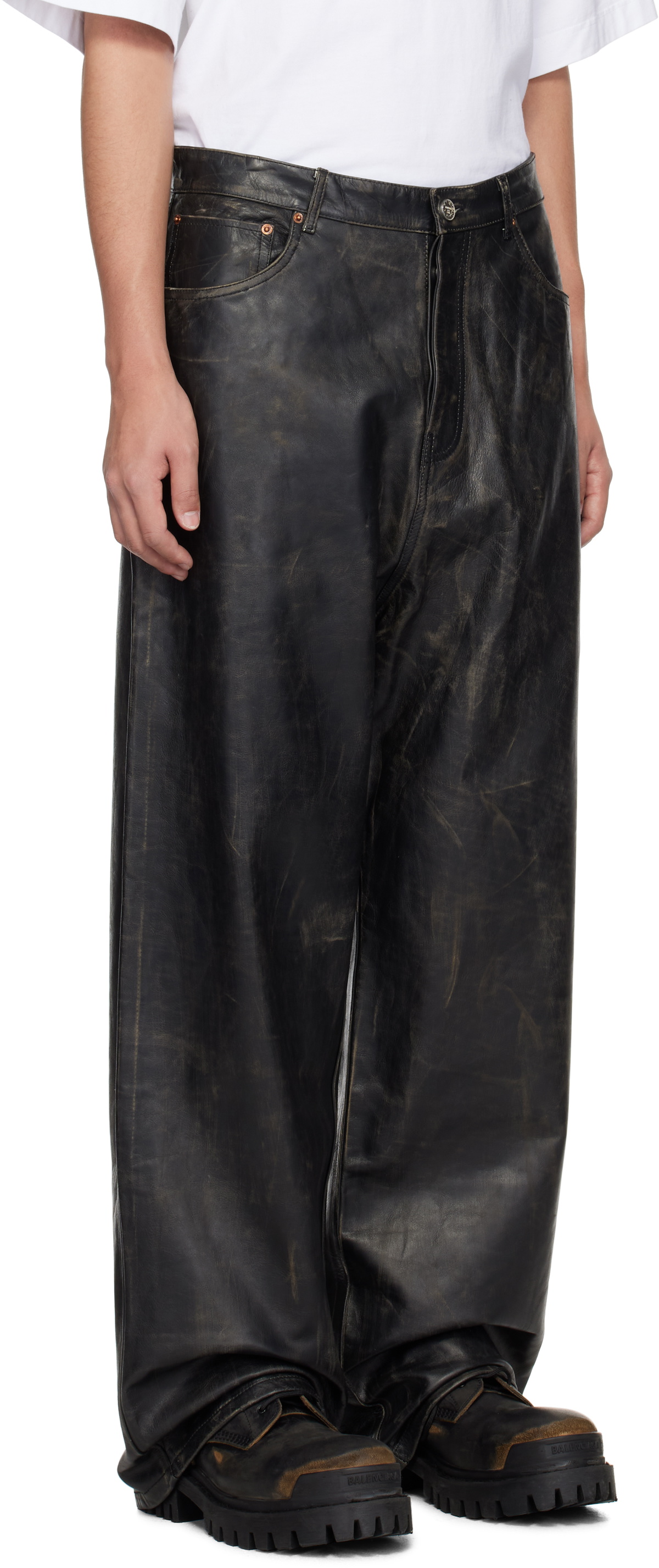 VETEMENTS Black Distressed Leather Pants Vetements