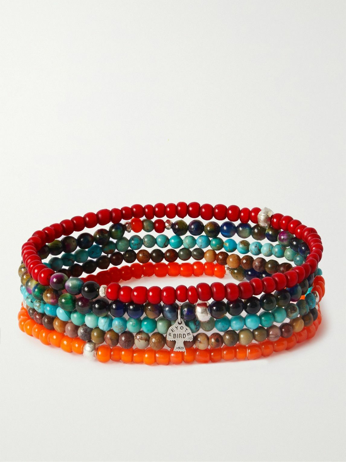 Peyote Bird - Set of Five Yucatan Silver Multi-Stone Beaded Bracelets ...