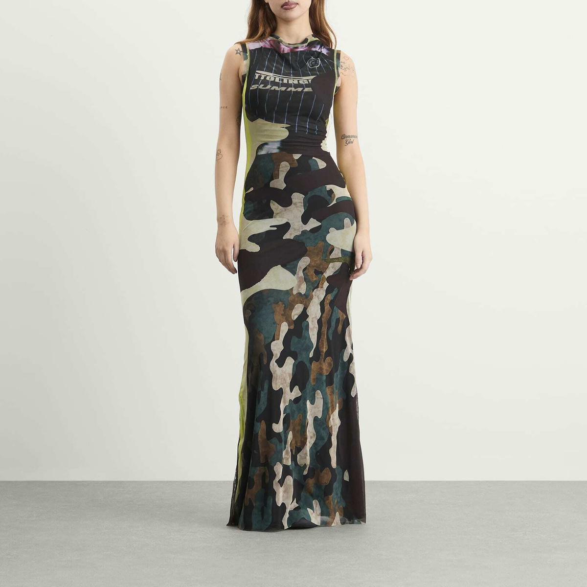 Ottolinger Women's Mesh Maxi Gown in Morph Camo Ottolinger