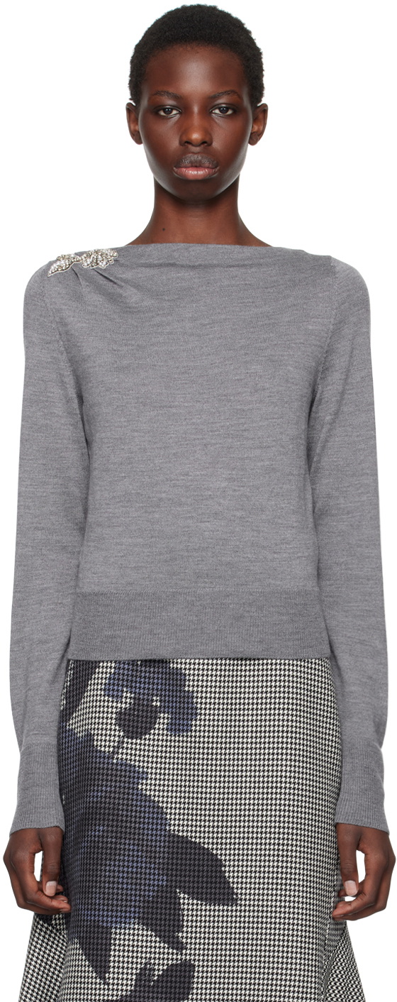Erdem Gray Drape Knit Detail Sweater Erdem