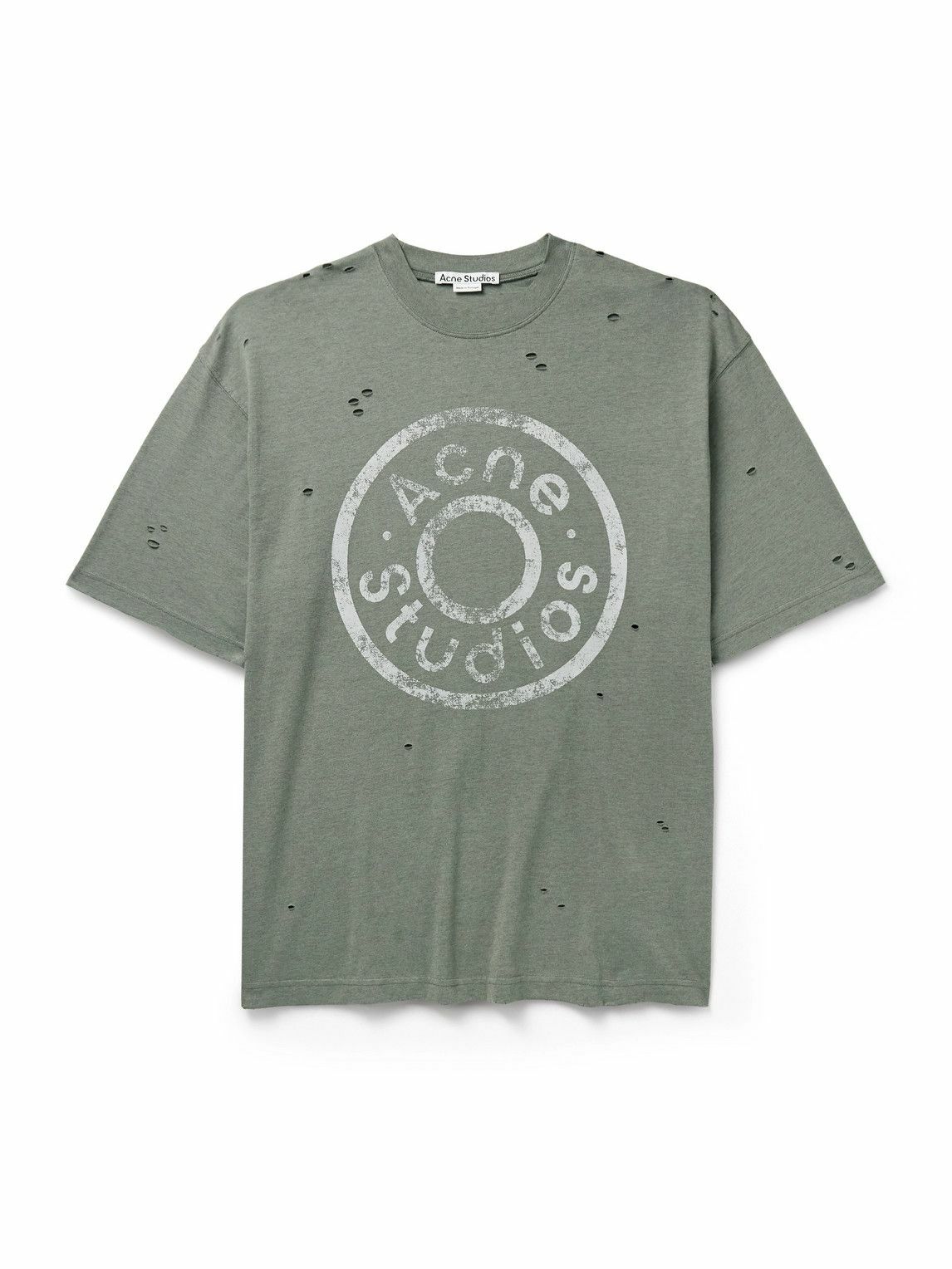 Acne Studios - Exford Distressed Logo-Print Cotton-Blend Jersey T-Shirt ...