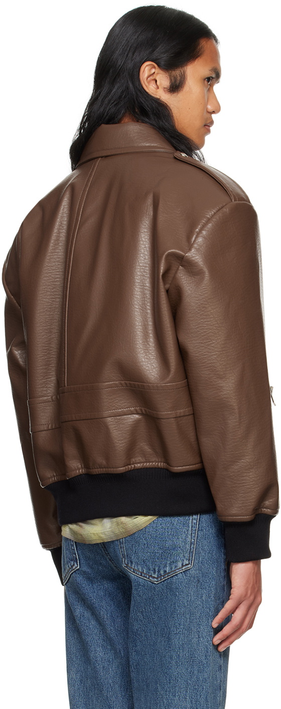 System Brown Padded Faux-Leather Jacket System