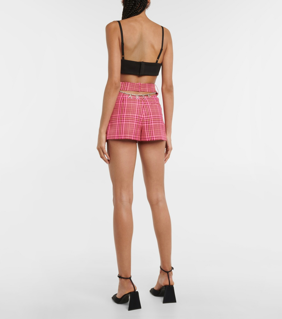 Area - Checked wool-blend high-rise shorts AREA