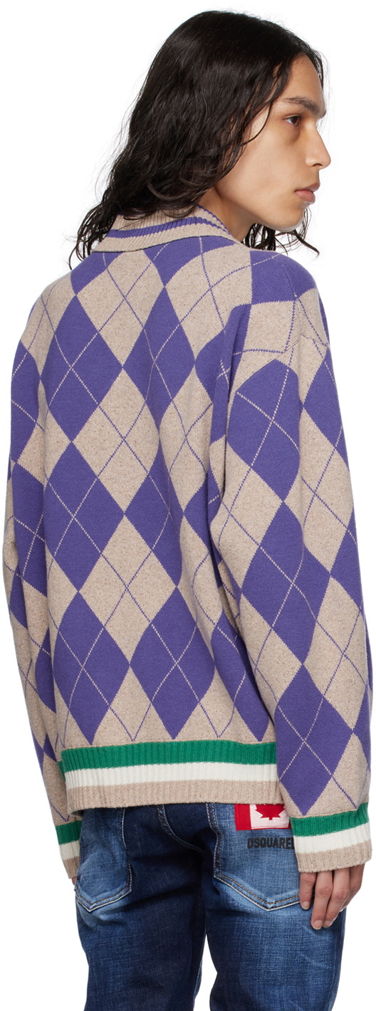 Dsquared2 Beige & Purple Argyle Polo Dsquared2