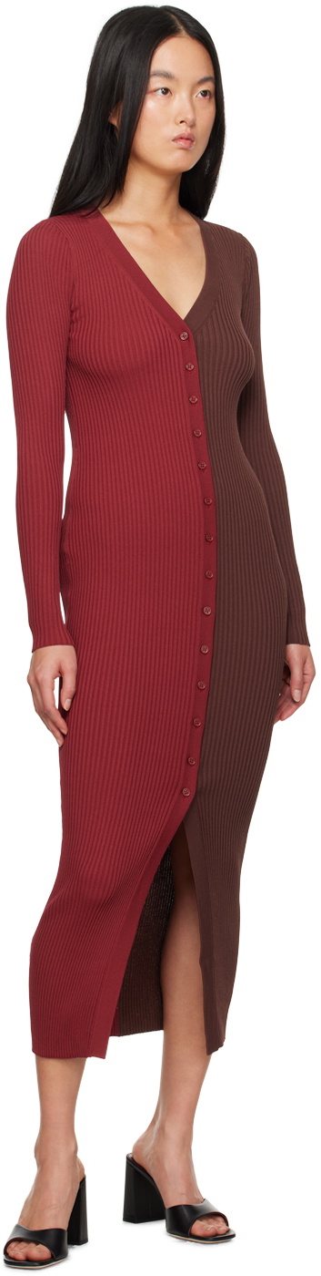 Staud Red & Brown Shoko Midi Dress Staud