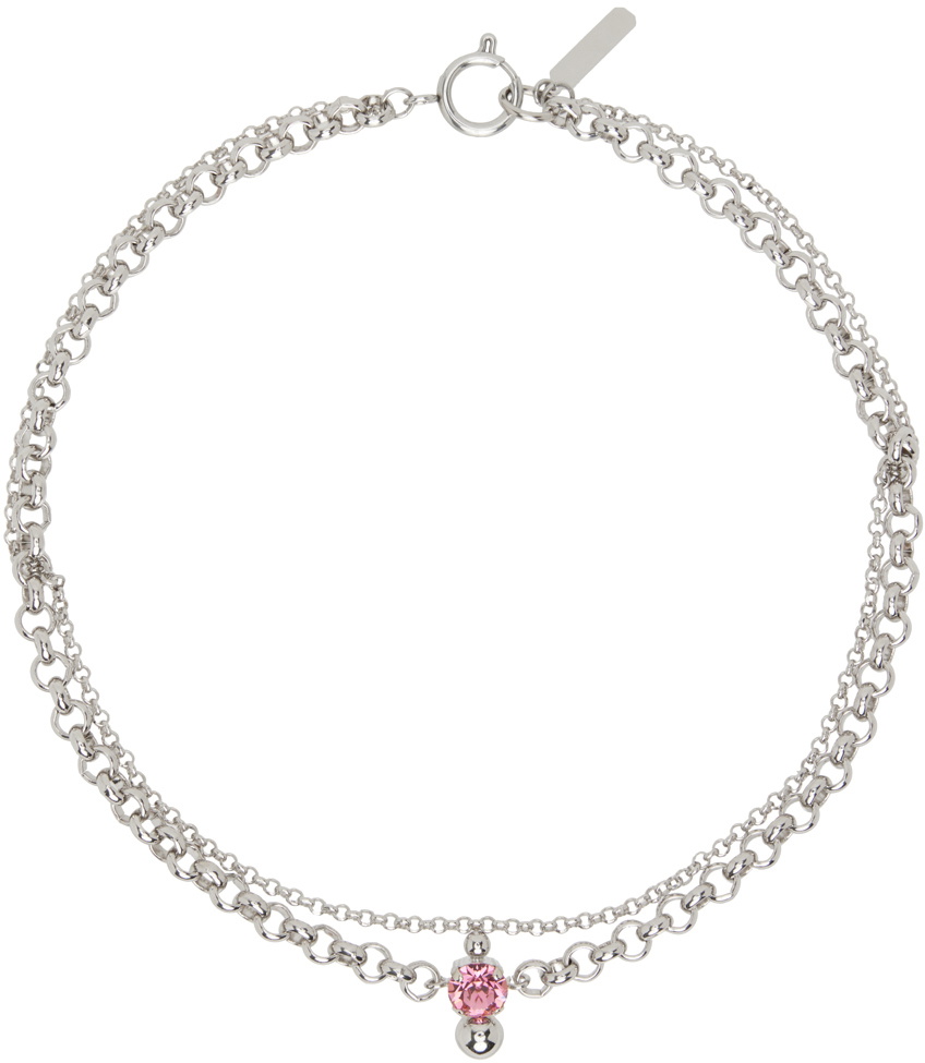 Justine Clenquet Silver & Pink Jess Necklace Justine Clenquet