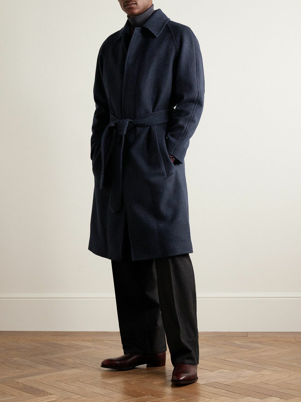 Richard James - Belted Herringbone Alpaca-Blend Tweed Coat - Blue ...