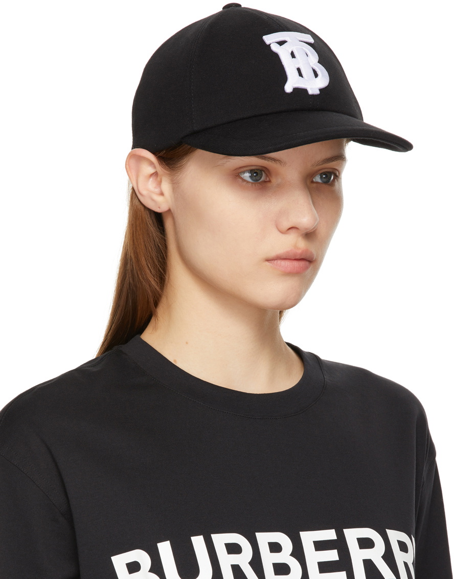 Burberry Black Cotton Jersey Monogram Baseball Cap Burberry