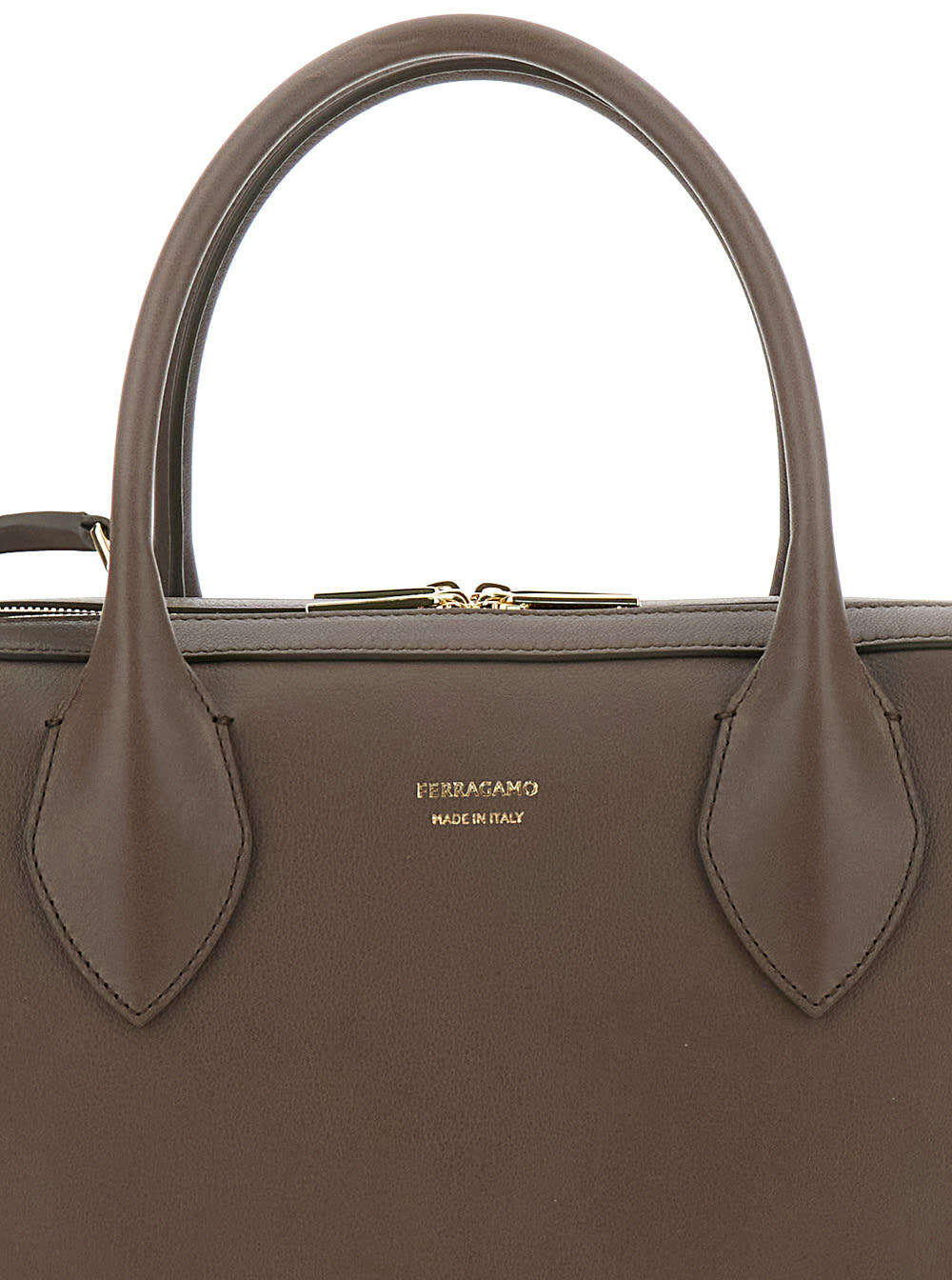 Ferragamo Brown Handbag With Three Zips And Logo Printed On The Front ...