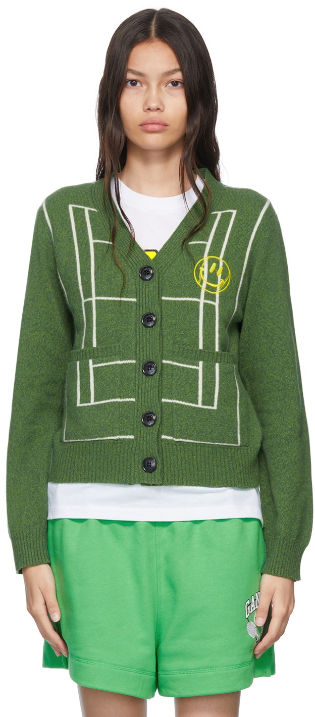 GANNI SSENSE Exclusive Green Wool Cardigan GANNI