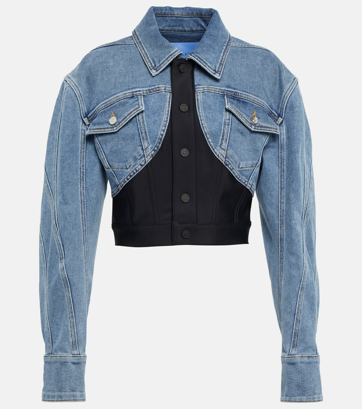Mugler - Denim-paneled cropped jacket Mugler