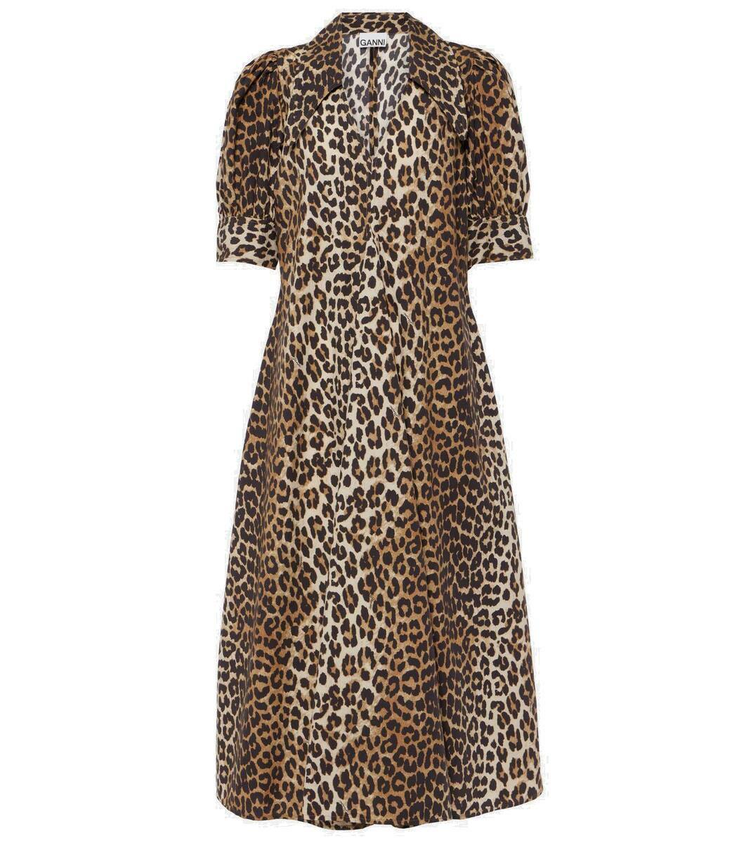 Ganni Leopard-print cotton poplin midi dress GANNI