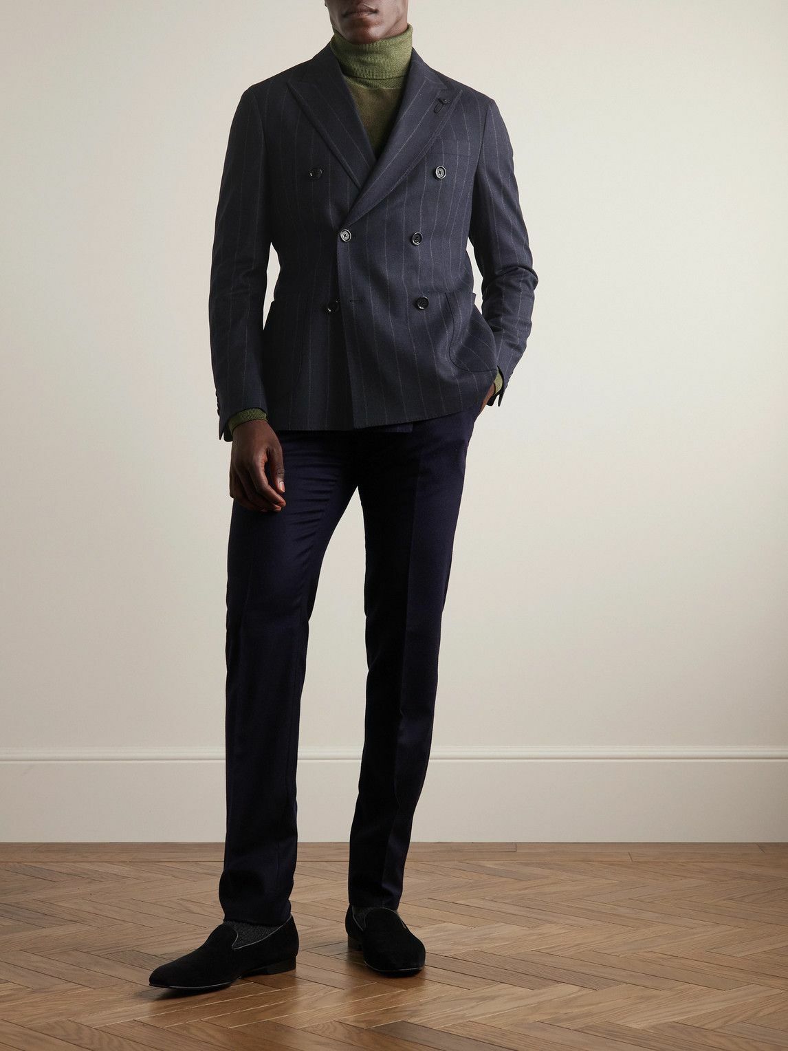 Lardini - Double-Breasted Pinstriped Wool and Cashmere-Blend Blazer ...