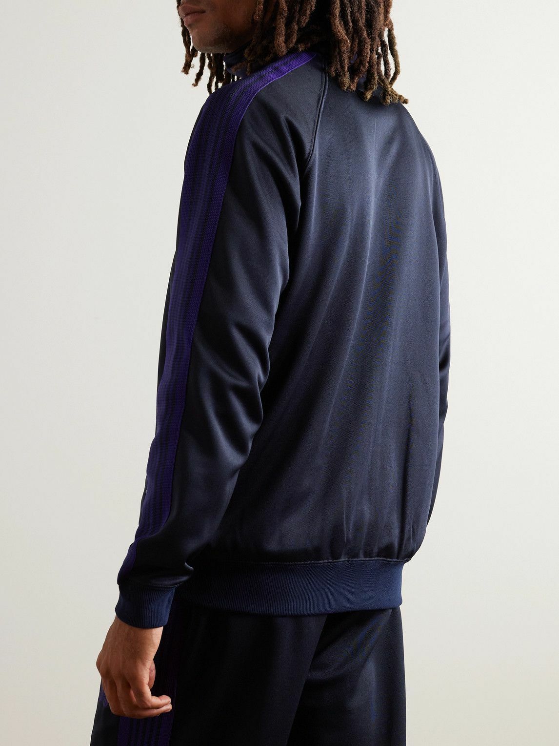 Needles - Logo-Embroidered Webbing-Trimmed Jersey Track Jacket - Blue ...