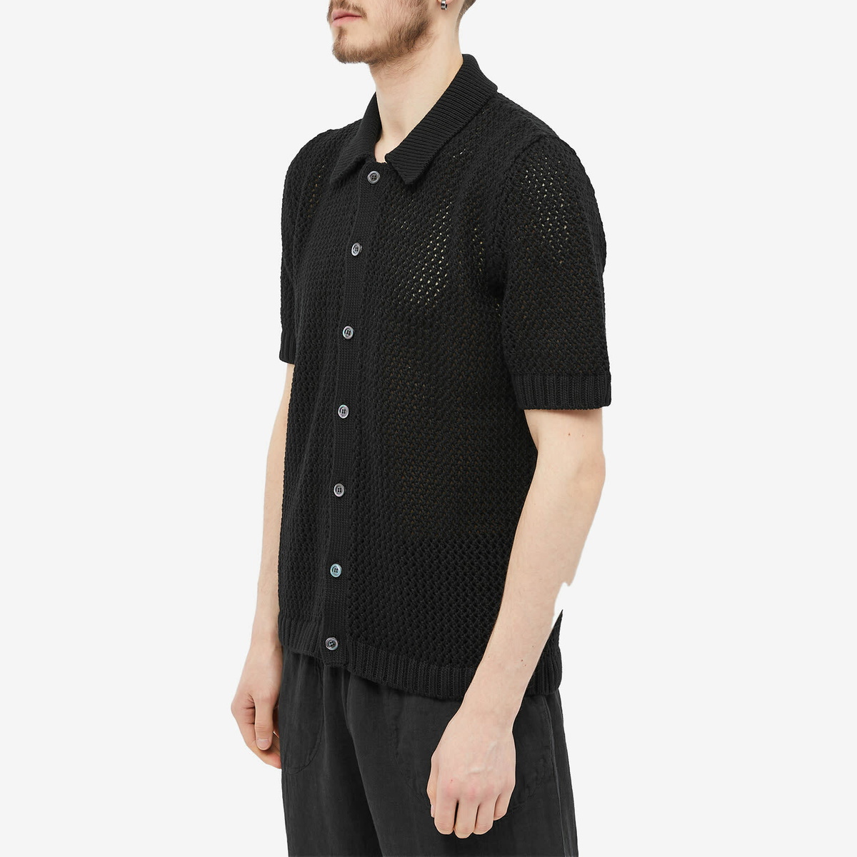 Barena Men's Crochet Knit Shirt in Nero Barena