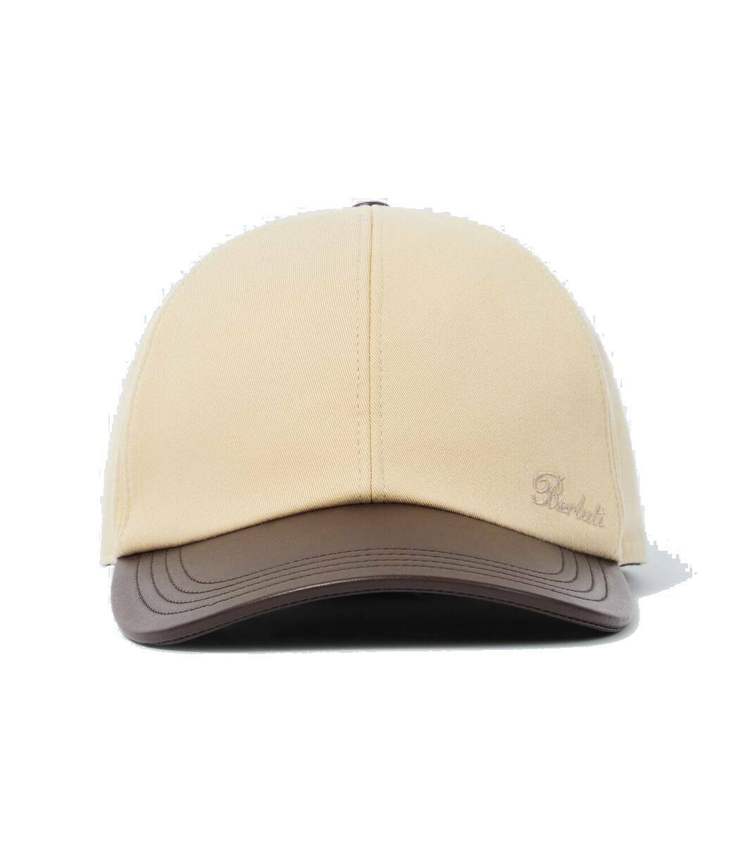 Berluti Leather-trimmed cotton baseball cap Berluti