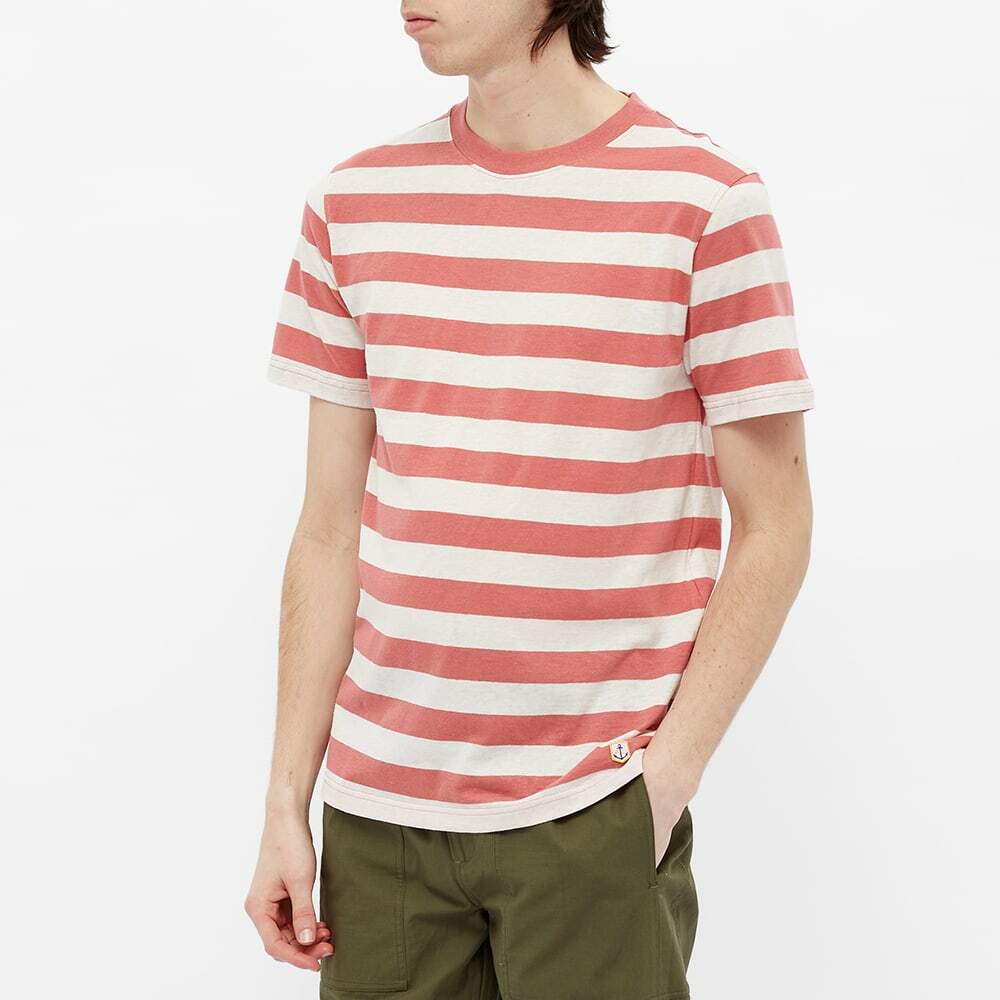 Armor-Lux Men's Wide Stripe T-Shirt in Rosewood/Natural Armor Lux