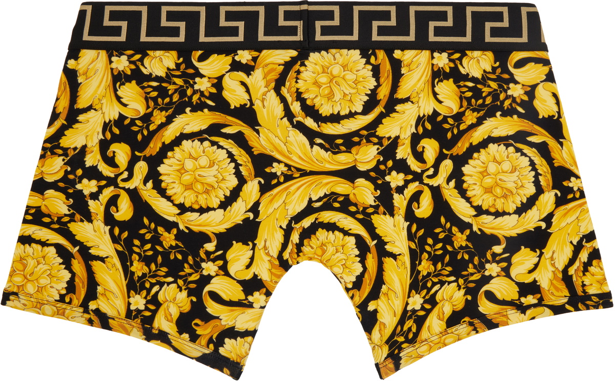 Versace Underwear Black & Gold Barocco Long Boxer Briefs Versace Underwear