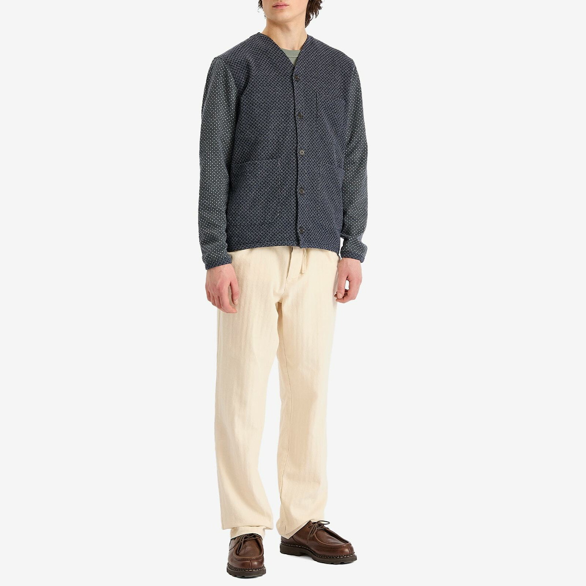 Universal Works Men's Jacquard Cardigan in Navy Universal Works