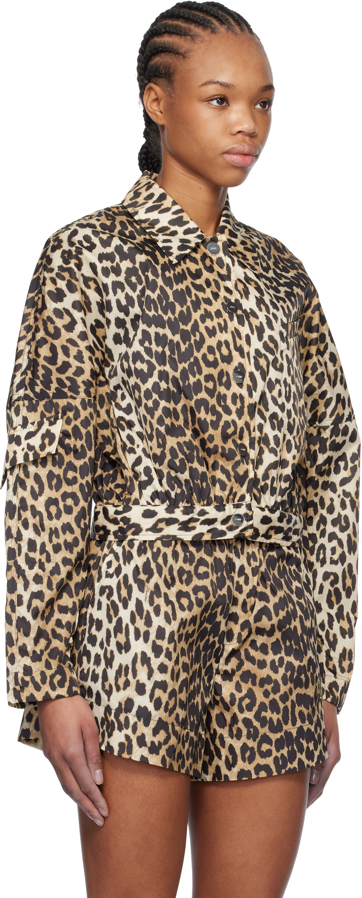 GANNI Black & Brown Duchesse Nylon Cropped Jacket GANNI