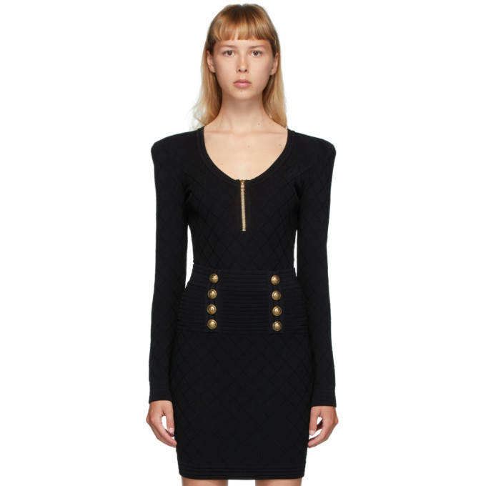 Balmain Black Diamond Knit Long Sleeve Bodysuit Balmain