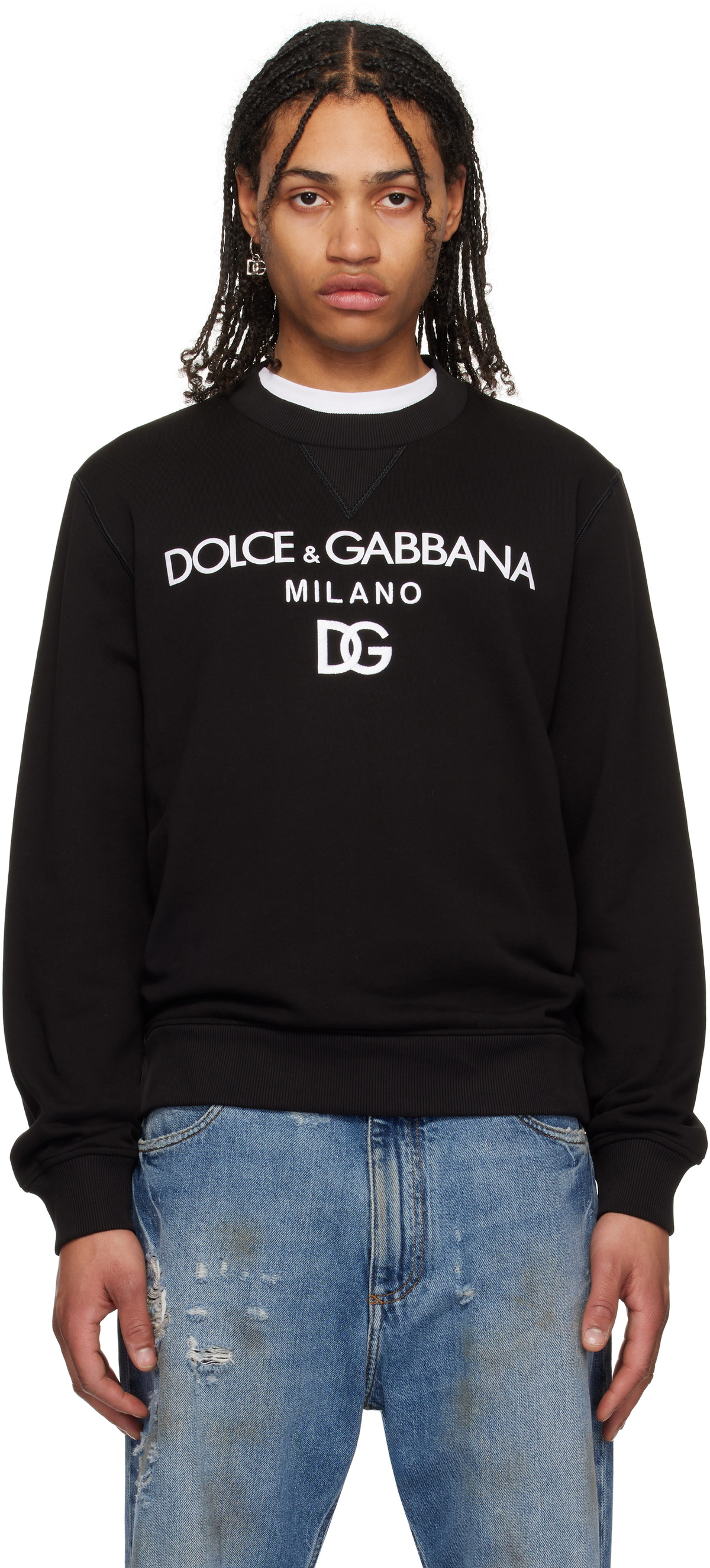 Dolce&Gabbana Black 'DG' Embroidery Jersey Sweatshirt Dolce & Gabbana