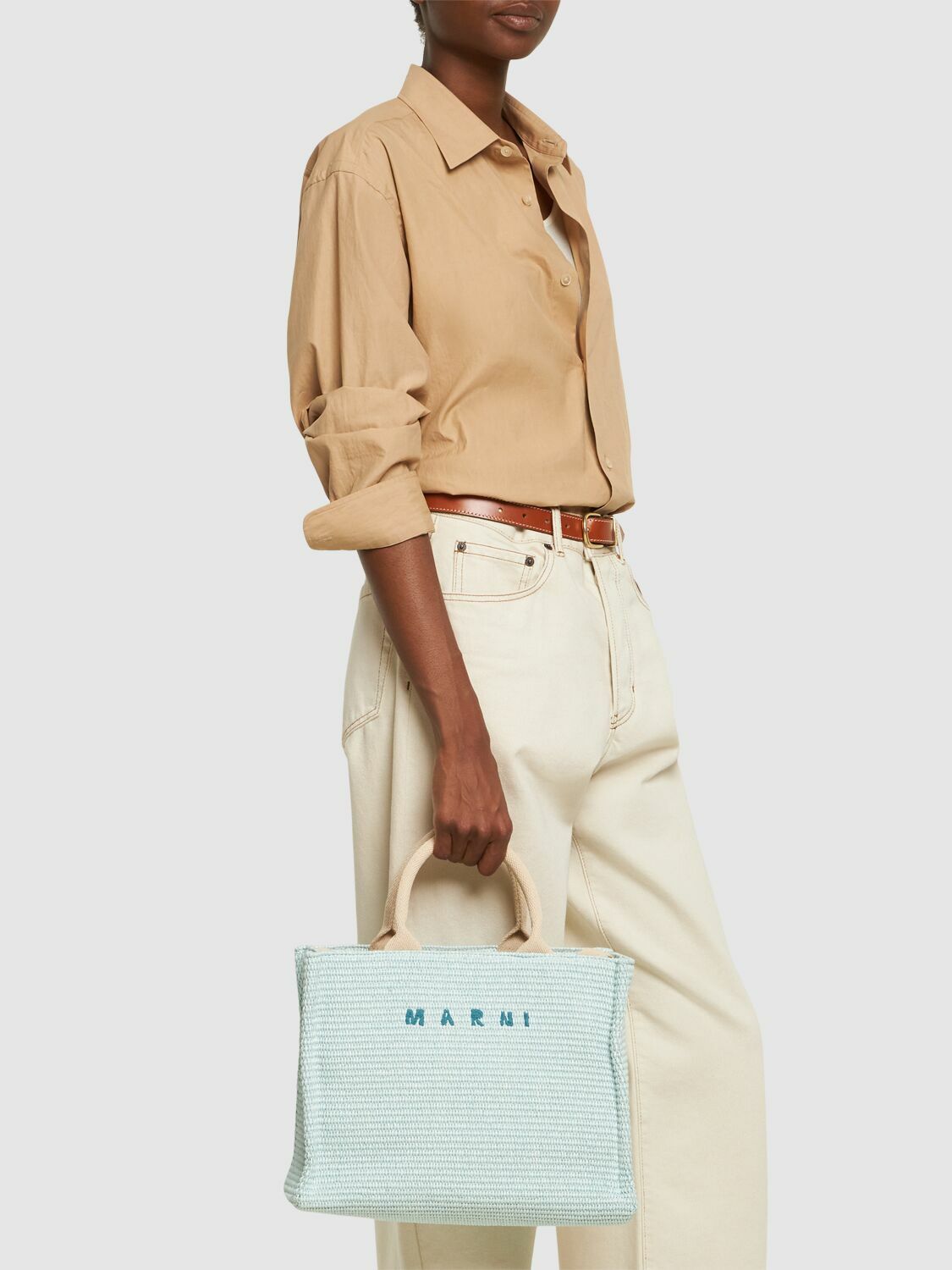 MARNI - Small Logo Raffia Effect Tote Bag Marni MARNI - Small Logo Raffia Effect Tote Bag Marni
