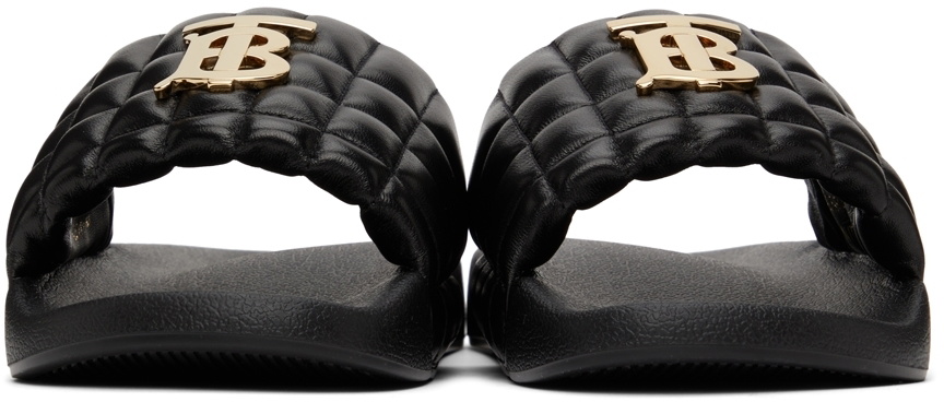 Burberry Black Quilted Monogram Lambskin Slides Burberry