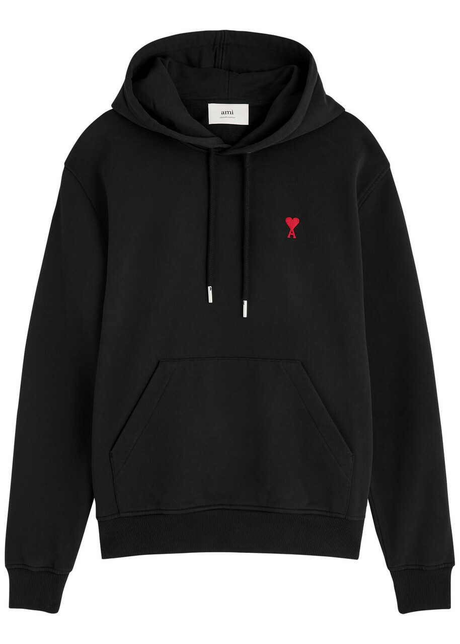 Ami Paris Logo Hooded Stretch-cotton Sweatshirt Black AMI