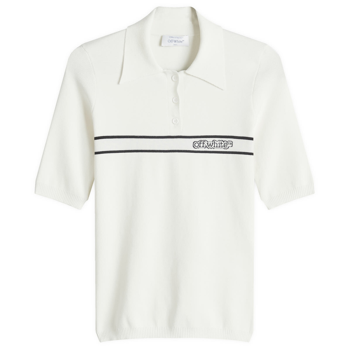 Off-White Women's Logo Stripe Short Sleeve Polo Top in Cream Black Off ...