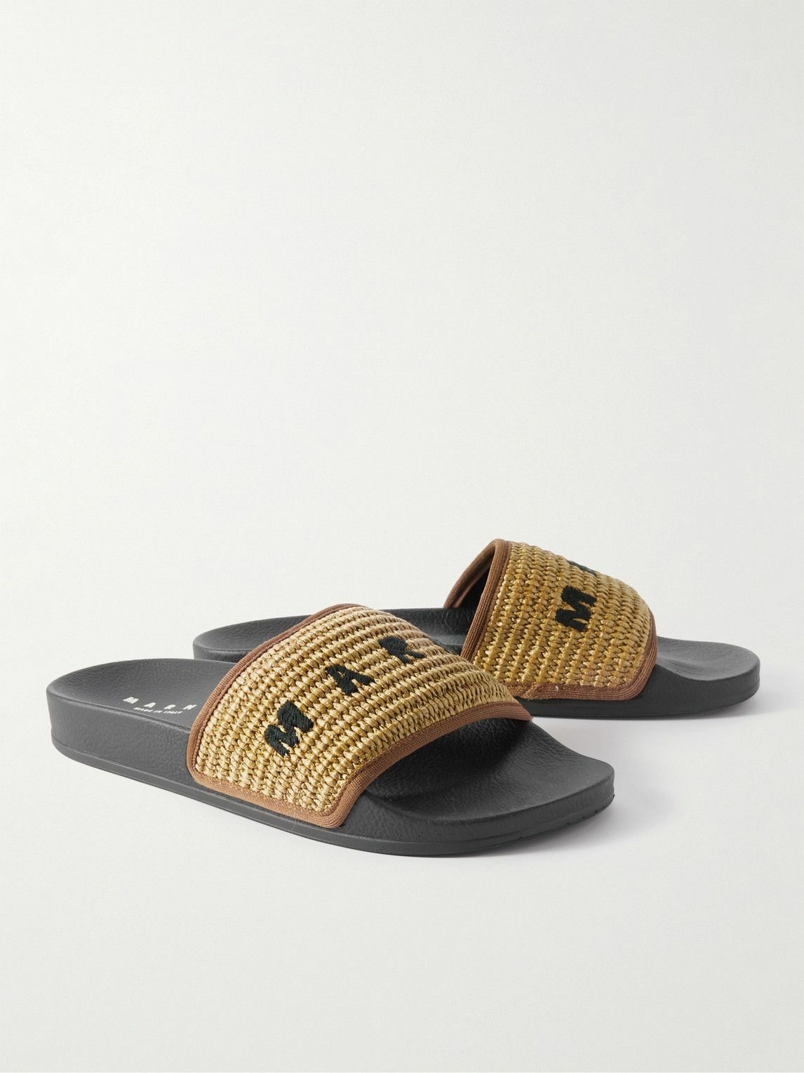 Marni - Logo-Embroidered Woven Raffia and Leather Slides - Neutrals Marni