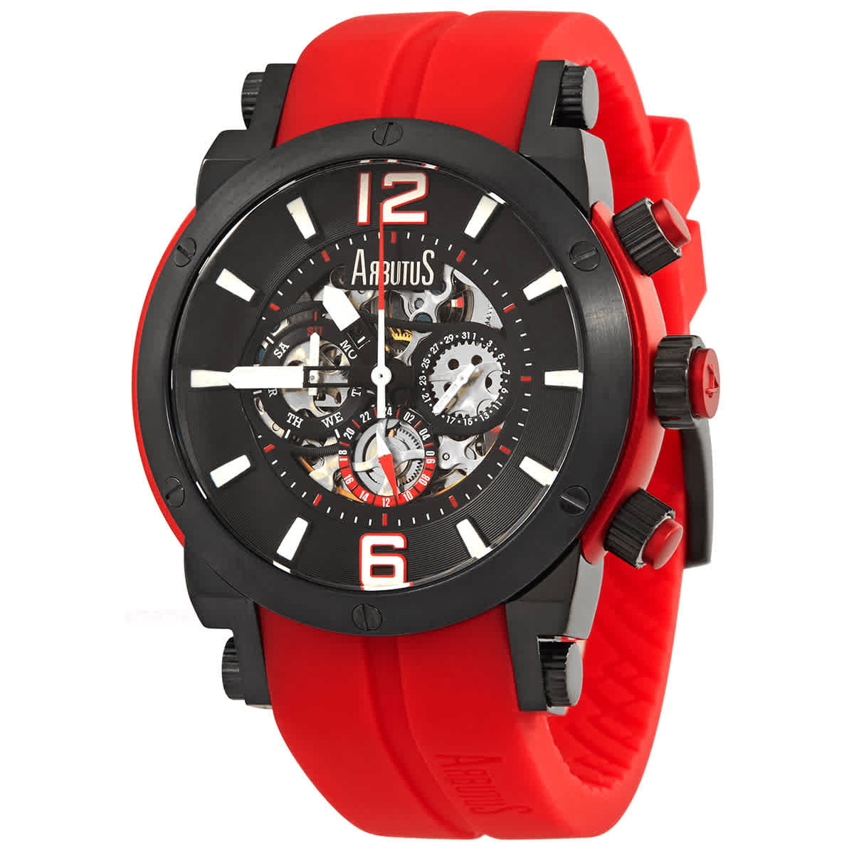 Arbutus Wall Street Black Dial Red Silicone Mens Watch AR606BRR Arbutus