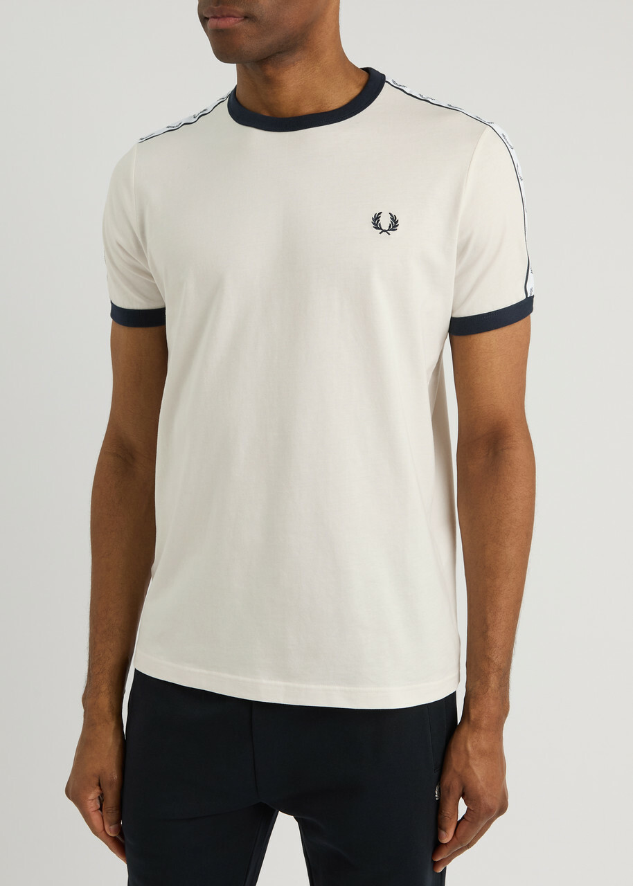 Fred Perry Logo Track Tape Cotton T-shirt White Fred Perry