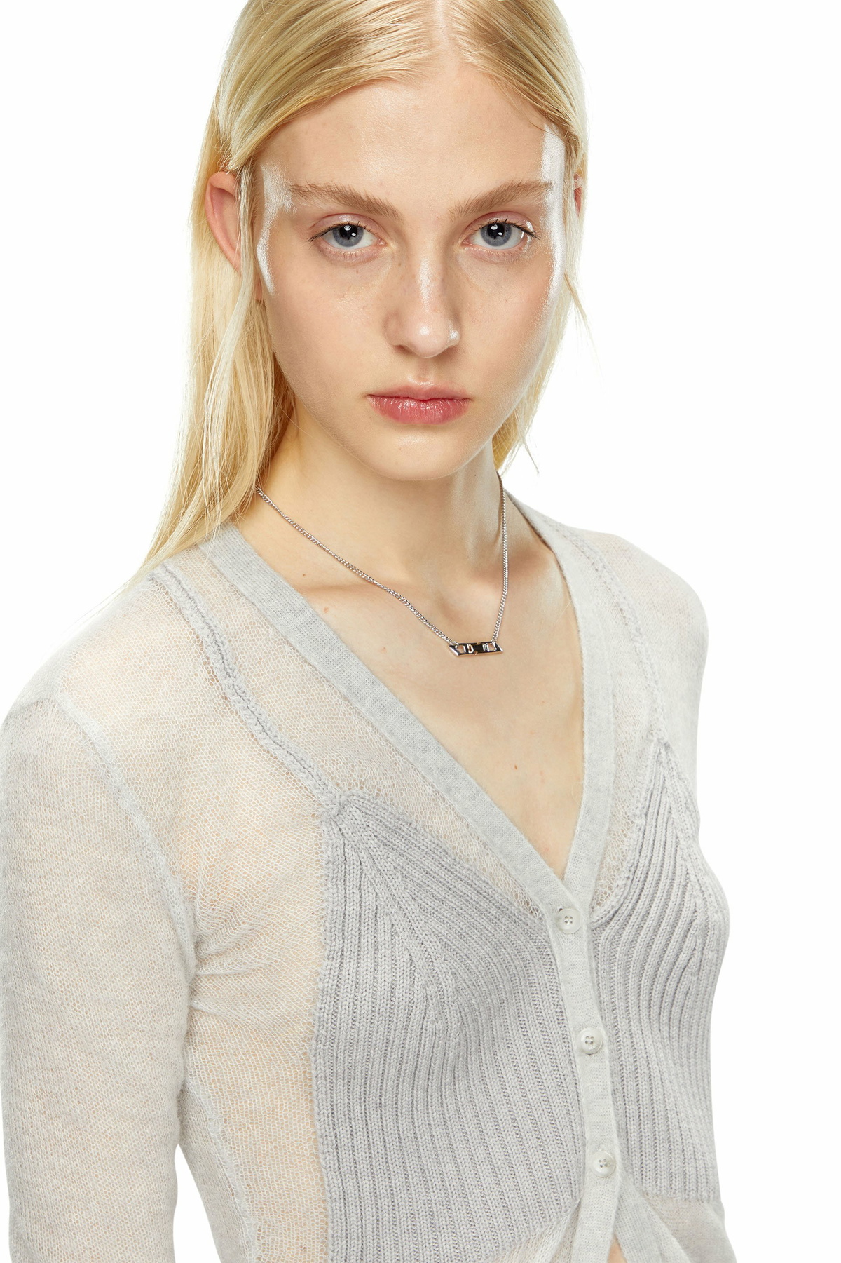 Diesel Sheer cardigan with bra detail - Knitwear Womens in Grey Diesel