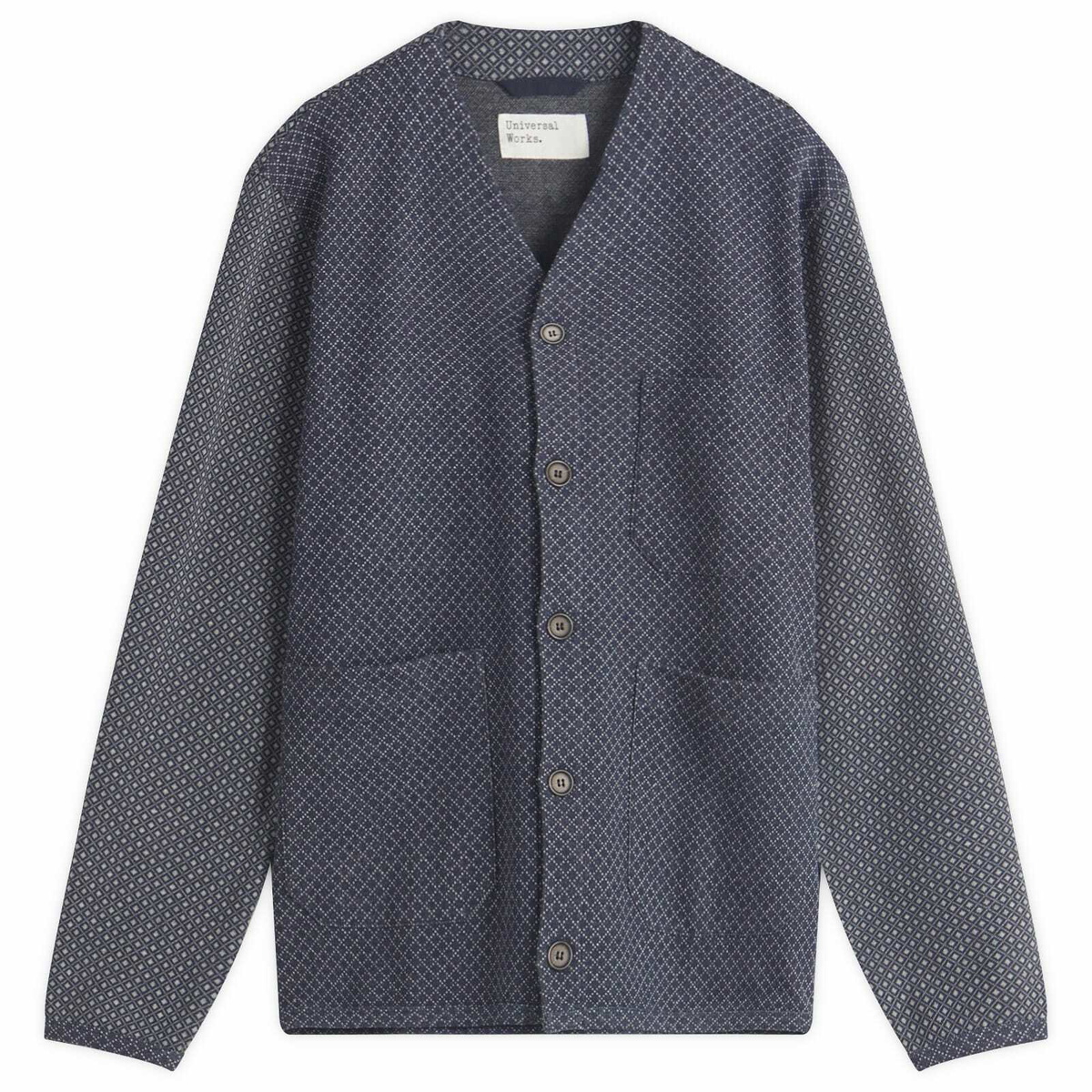 Universal Works Men's Jacquard Cardigan in Navy Universal Works