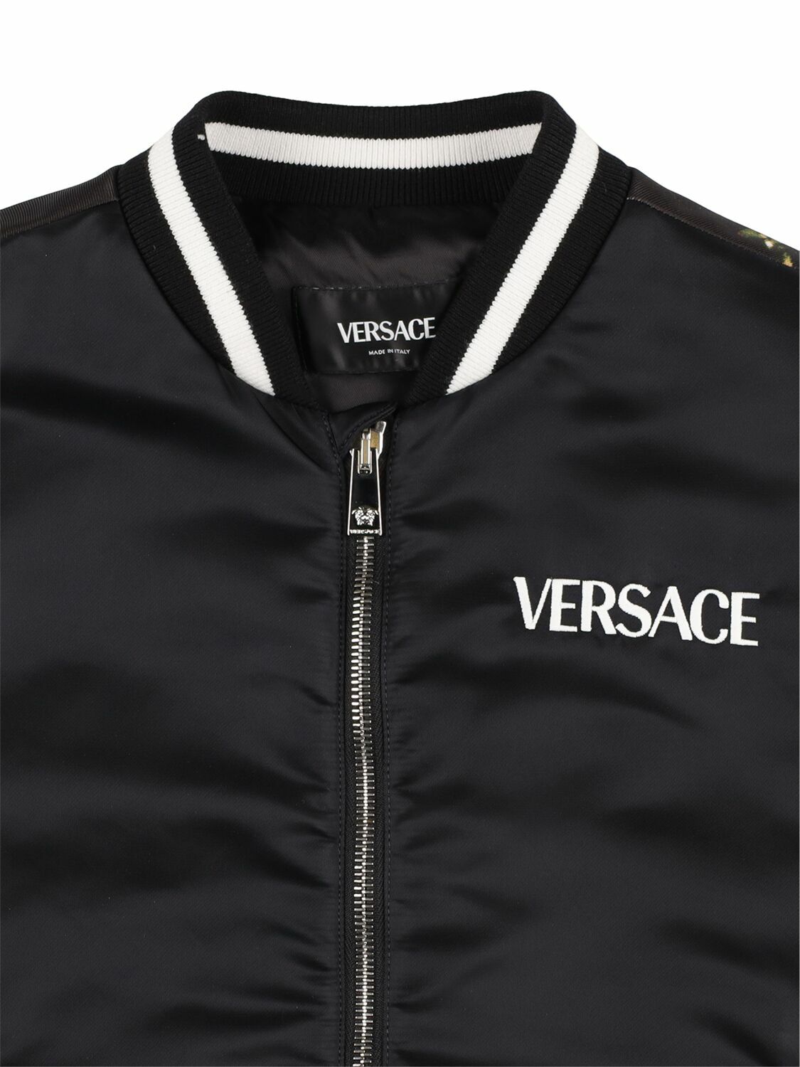 VERSACE Embroidered Logo Silk Bomber Jacket Versace