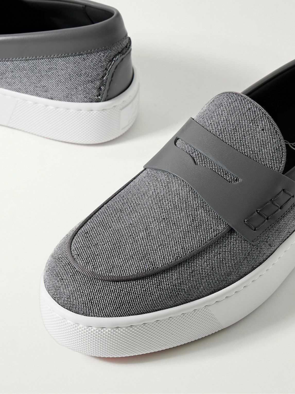 Christian Louboutin - Paqueboat Leather-Trimmed Linen-Canvas Penny ...